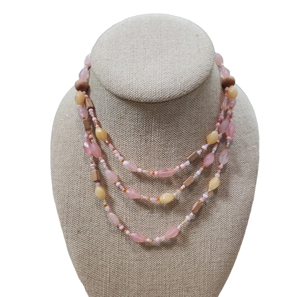 Jewelry | Vintage Gold Toned Pink Tan Beaded Necklace | Poshmark